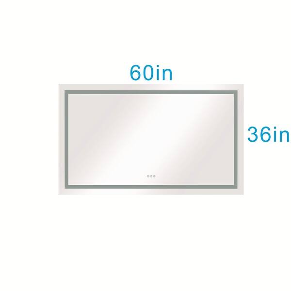 60'' x 36'' Mirror Frameless LED Bathroom Mirror with 3 Color Lights ...