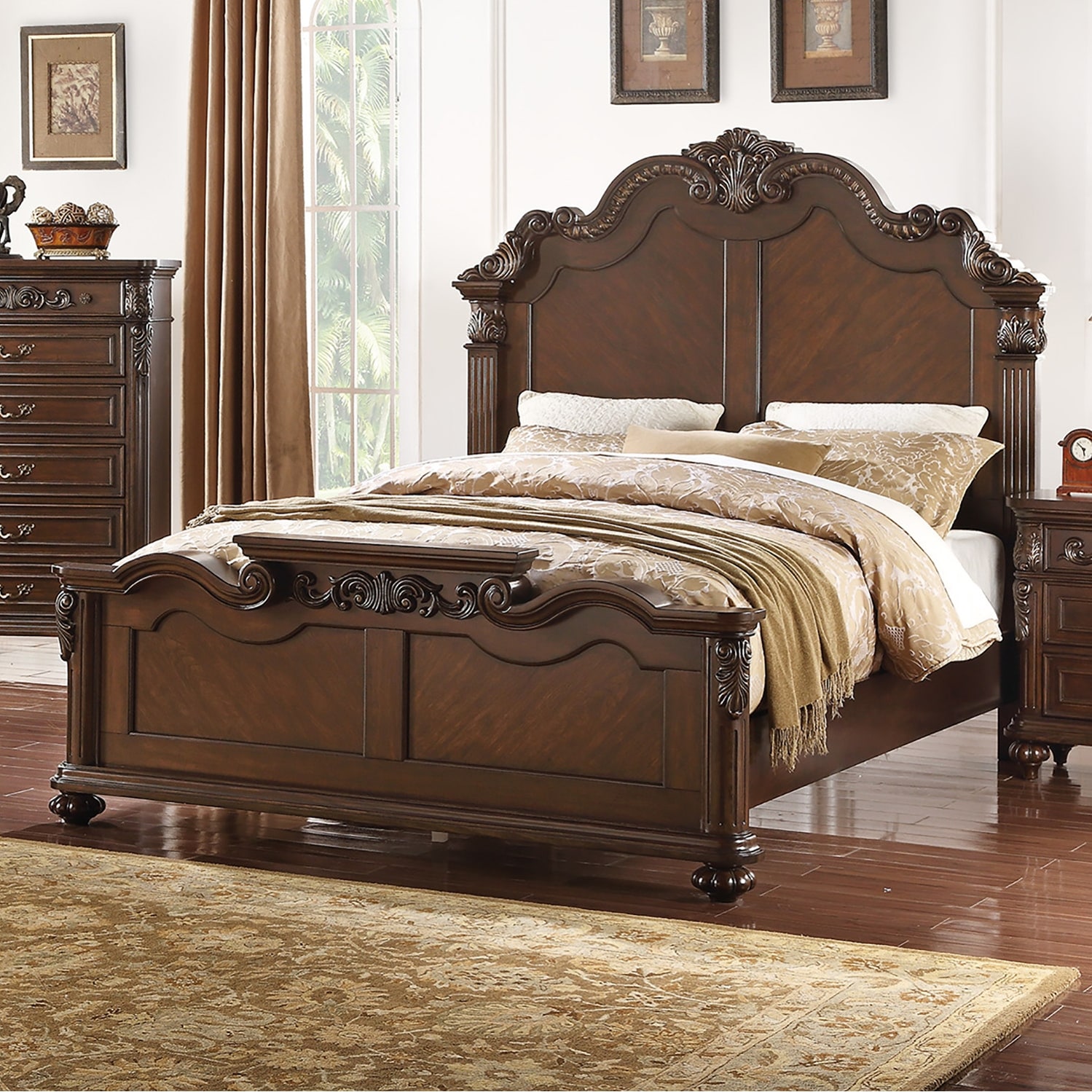 Simple Relax Queen Size Wooden Bed in Dark Cherry Finish