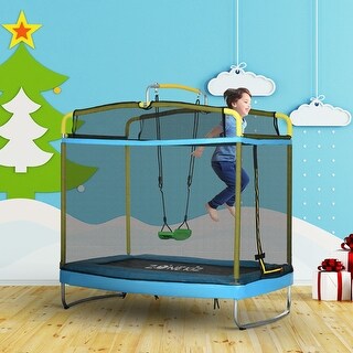 7FT Kids Trampoline with Swing, Blue Rectangle Trampoline with ...