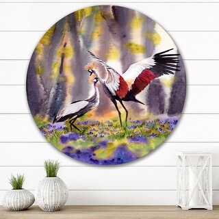 Designart 'Two Crowned Cranes Dancing In Sunlit Forest Glade ...