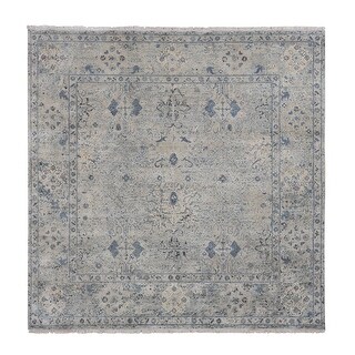 Shahbanu Rugs Periwinkle Blue Hand Knotted Distressed Oushak Design ...