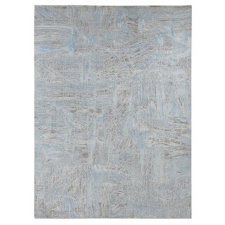 Shahbanu Rugs Powder Blue, THE PAINT BRUSH, Silk with Textured Wool ...