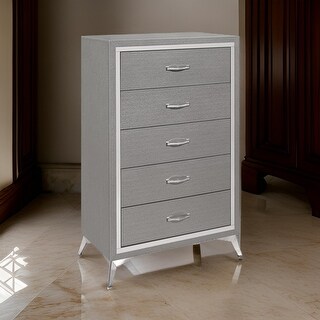 Sami 49 Inch Tall Dresser, 5 Drawers, Mirror Trim, Embossed Texture ...