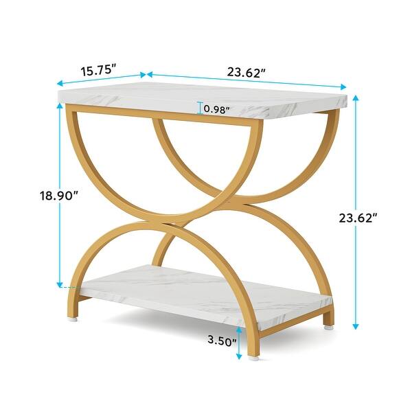 23-Inch Rectangular End Side Accent Table with 2-Tier and Stylish Metal ...