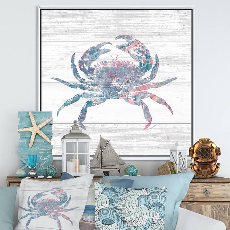 Designart "Pink Crab Ocean Life" Nautical & Coastal Framed Canvas ...