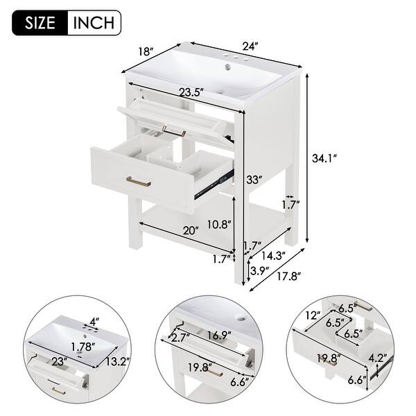 24'' Single Sink Bathroom Vanity with Tip-out Drawer and U-Shaped ...