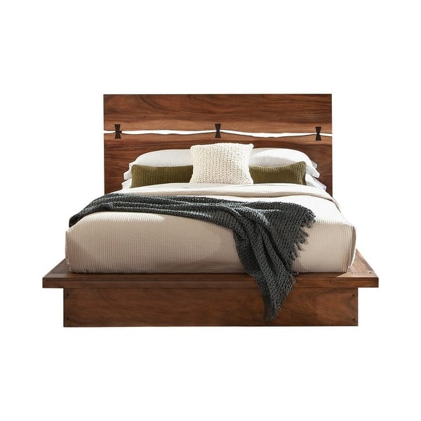 Zeko California King Platform Plinth Bed, Natural Edge, Walnut Brown ...