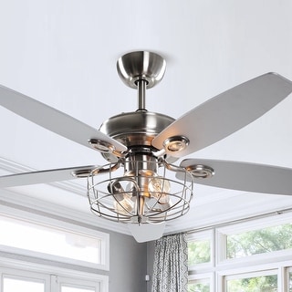 Industrial 5-Blade Brushed Nickel Caged Ceiling Fan with Remote - 52 ...