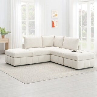 Modern Convertible Sectional Sofa with Vertical Stripes, 5-Seat L-Shaped Couch Set with ...