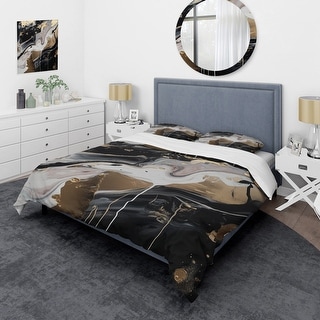 Designart "Back And Gold Marble Medley III" Black Modern - Bedding Set ...
