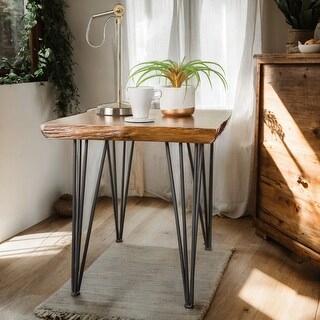 Faux Live Edge End Table - Firwood Top, Iron Legs, Natural Finish - Bed ...