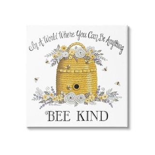 Stupell Bee Kind Encouraging Phrase Floral Decorated Hive Canvas Wall ...