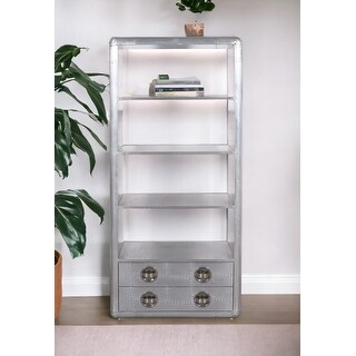 71inch Silver Aluminum Four Tier Bookcase with Two Drawers - Bed Bath ...