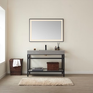 Funes 48" Single Vanity, Metal Support with Stone Top and Mirror - 48 ...