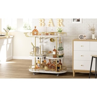 Bar Cart Gold, 3 Tier Bar Cart with Storage, Gold Rotating Bar Cart ...