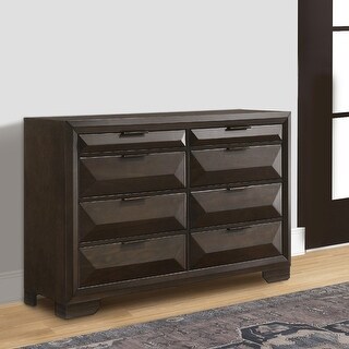 Eight Drawers Wooden Dresser with Beveled Drawer Fronts, Espresso Brown ...