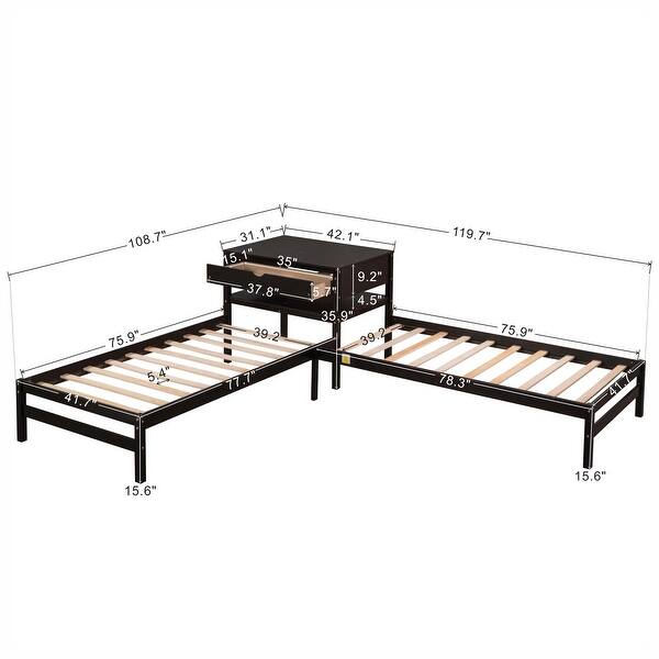 2 in 1 Design L-Shaped Corner Platform Beds with Desk and Drawer - Bed ...