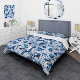 Designart "Blue And White Matrix Grid III" White Modern Bedding Cover ...