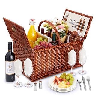 4 Person Wicker Picnic Basket Set with Utensils - Bed Bath & Beyond ...