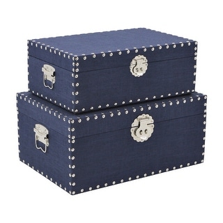 Cheungs Set of 2 Navy Blue Linen Studded Box - Bed Bath & Beyond - 36178174