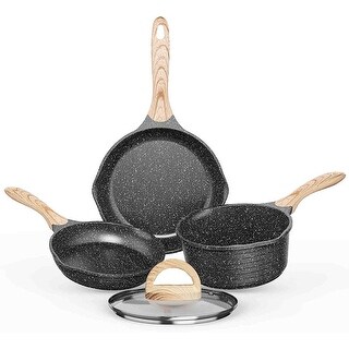 Pots and Pans Set Nonstick, Induction Granite Coating Cookware Sets 4 ...