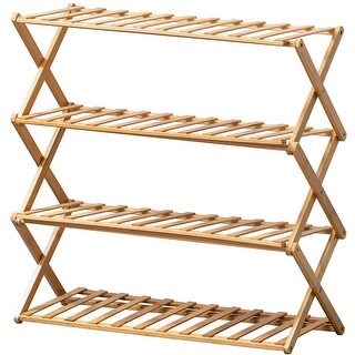 Bamboo 4 Tier Foldable Shoe Rack, Multifunctional Free Standing Shoe ...