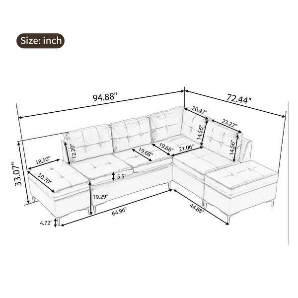 Sleek Stylish PU Leather Sectional Corner Sofa Couch with Movable ...