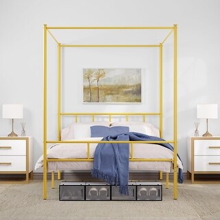 Modern Bed Frame Metal Canopy Four Poster Gold Contemporary Steel ...