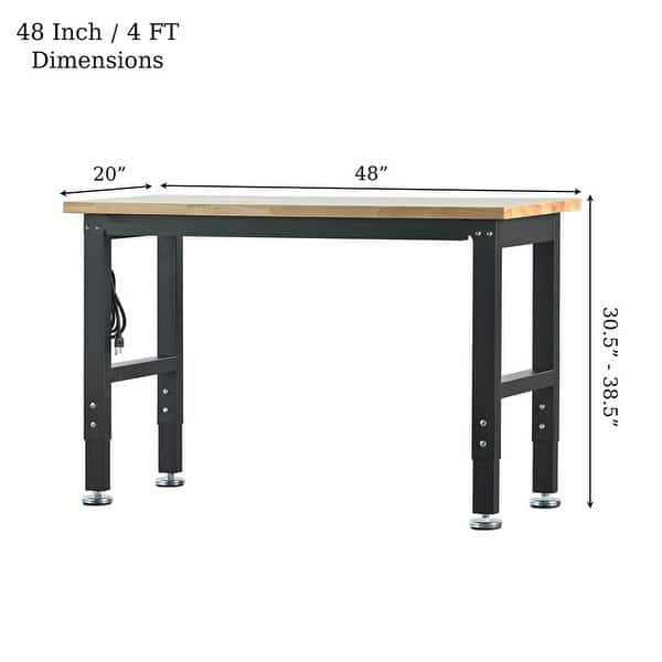 Height Adjustable Multi-Function Workbench with Solid Wood Tabletop and ...