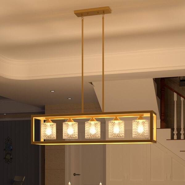 Mid-century Modern 5-light Gold Rectangle Dining Room Chandelier with ...