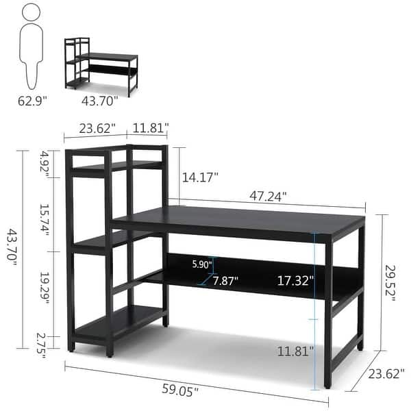 Tribesigns Computer Desk 60 inches Office Desk with Storage Bookshelf ...