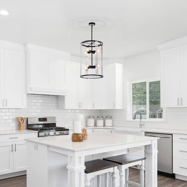 8-Light Black and Brushed Nickel Modern Foyer Chandelier with Verre ...