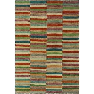 Hand-Woven Winchester Kilim Bakshi Ivory/Rust Rug - 4'11" x 6'6" - Bed ...