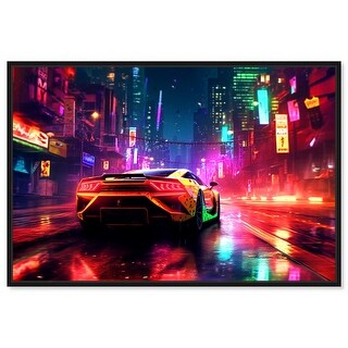 Notoriart City Night Drive Framed Car 1 Piece Canvas Wall Art - Bed ...