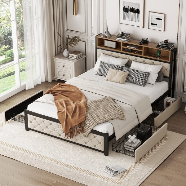 Double bed with storage metal store