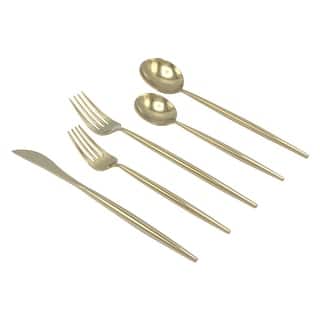 Elyon Reflective Gold Thin Handle 20-Piece Flatware Set Stainless Steel ...
