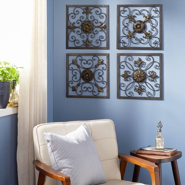 Brown Metal Wire Scroll Fleur De Lis Home Wall Decor with Gold Accents ...