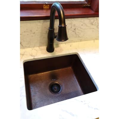 15-in Square Hammered Copper Bar/Prep Sink w/ 2-in Drain Opening (BS15DB2) - Overstock - 6393593
