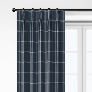 Shay Window Pane Dark Denim Cotton Pinch Pleat Drapery Panel Set of 2 ...