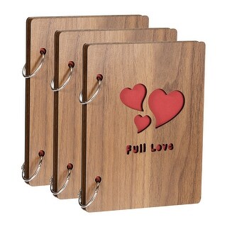 Wooden Scrapbook Album, 3Pcs 6x4 " Heart Shape Photo Album,15 Black ...