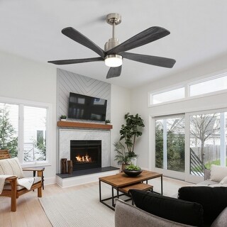 52 Inch Modern Ceiling Fan With 120V Dimmable 5 Solid Wood Blades ...