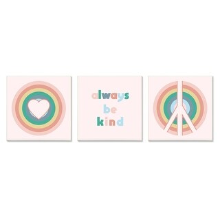 Stupell Cute Always Be Kind Quote Rainbow Peace Sign 3 Piece Wood Wall ...