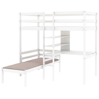 White Convertible Loft Bed with L-Shape Desk, Twin Bunk Bed with ...