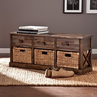 SEI Jatawn Coastal style Storage Bench in Antiqued brown with natural ...