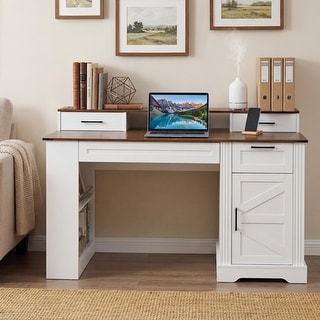 55" Farmhouse Office Desk with Keyboard Tray, Monitor Stand and ...