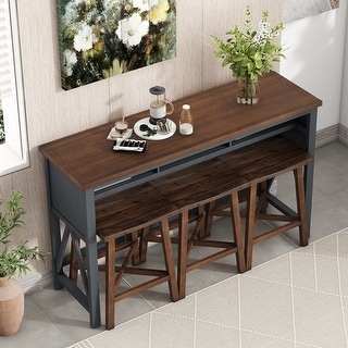 Farmhouse Counter Height 4-Piece Dining Table Set, 60" Console Kitchen ...