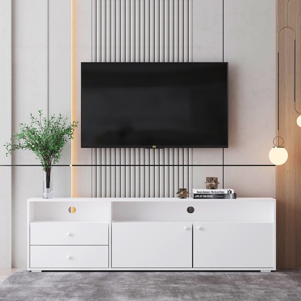TV Cabinet with a Large Storage Cabinet 2 Drawers 63 TV Stand Mid Century Modern Media Console Entertainment Center Bed Bath Beyond 39140402