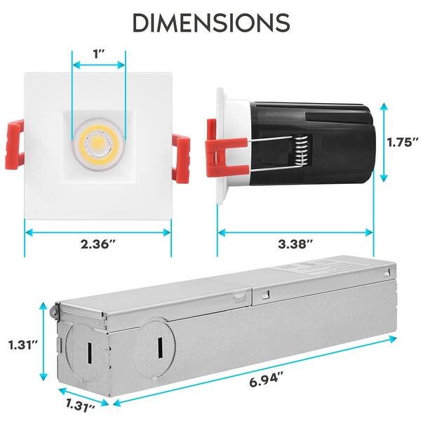 Luxrite 1 Inch Square LED Recessed Lighting with J-Box 7W 5 Color ...