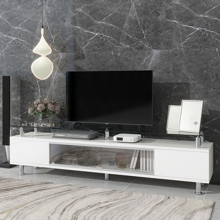 TV Stand TV Cabinet with Tempered Glass Sliding Door, Modern Media ...
