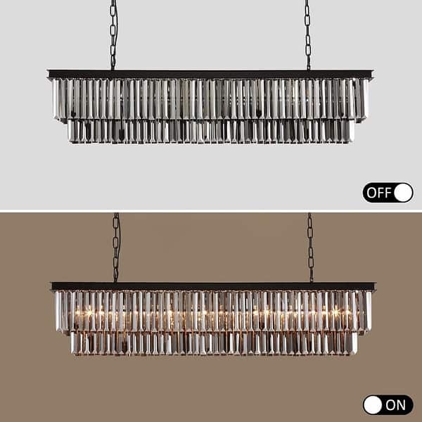 47 in. Modern Crystal Chandelier Smoked Grey and Black Pendant Light ...